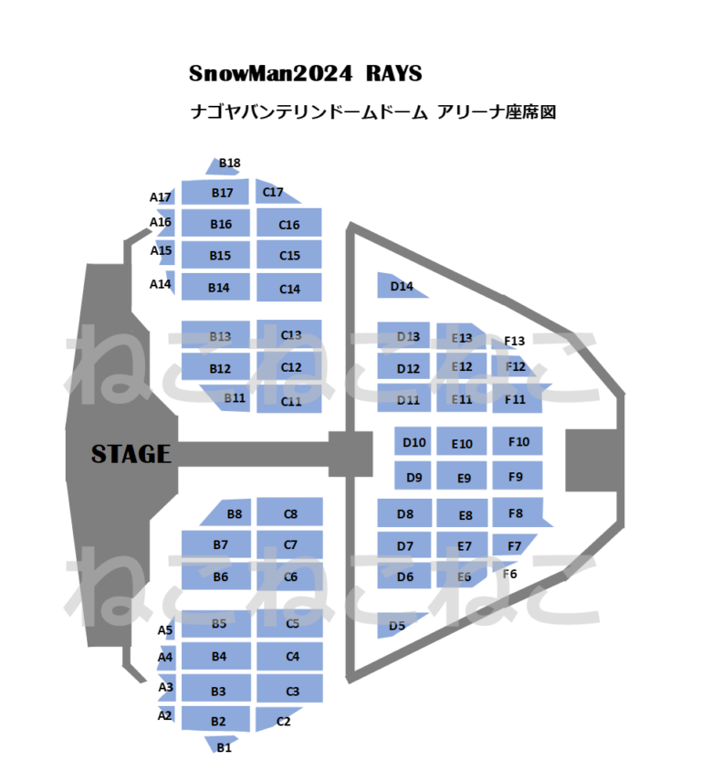 RAYSセトリ！SnowManドームツアー2024全日程とアリーナ座席図 | 猫に憧れながら魚を飼ってます